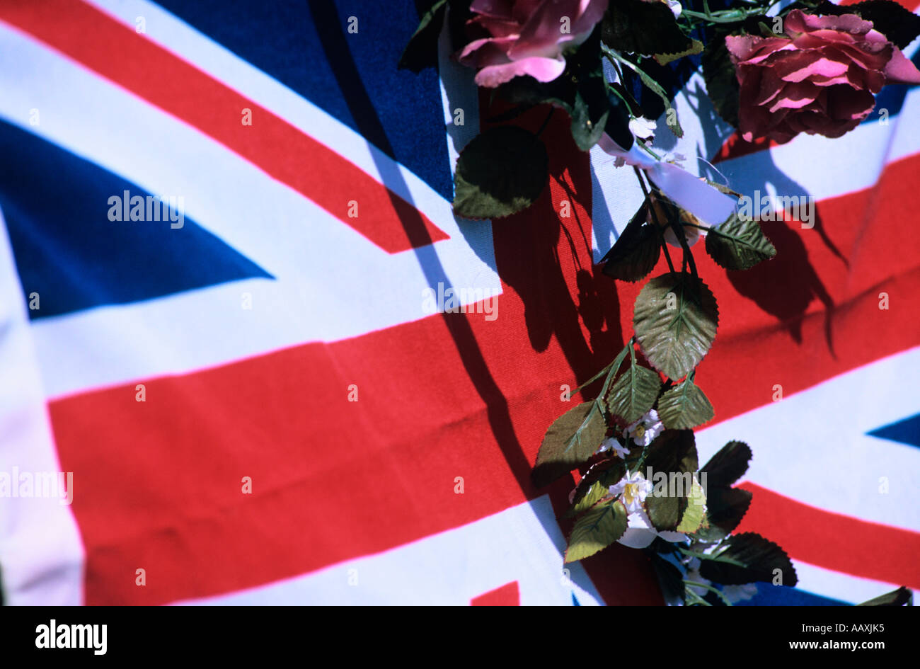Union jack flag with flowers at may day celebrations havenstreet ryde ...