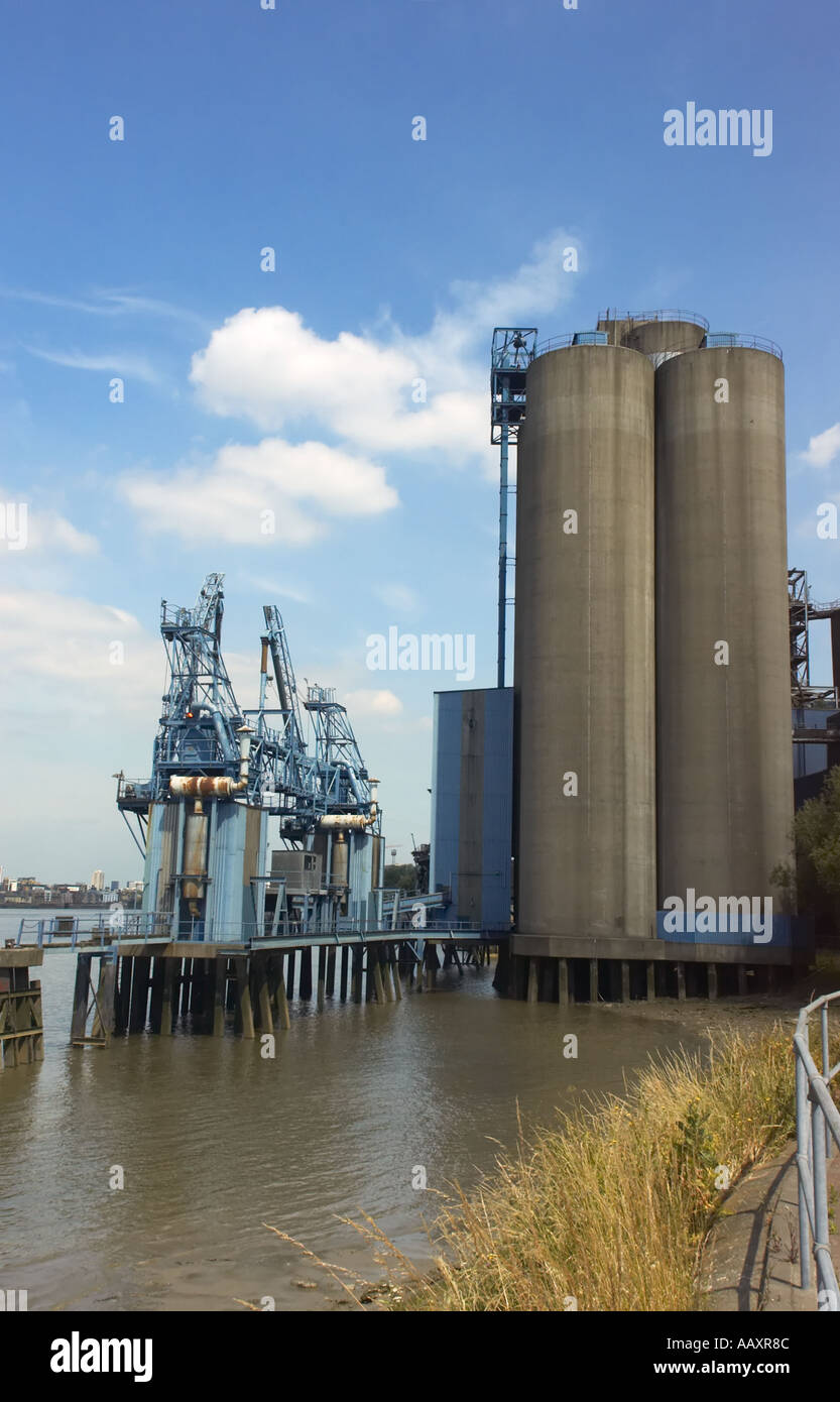 Disused maize silos and offloading gantries at Syral's Greenwich plant ...