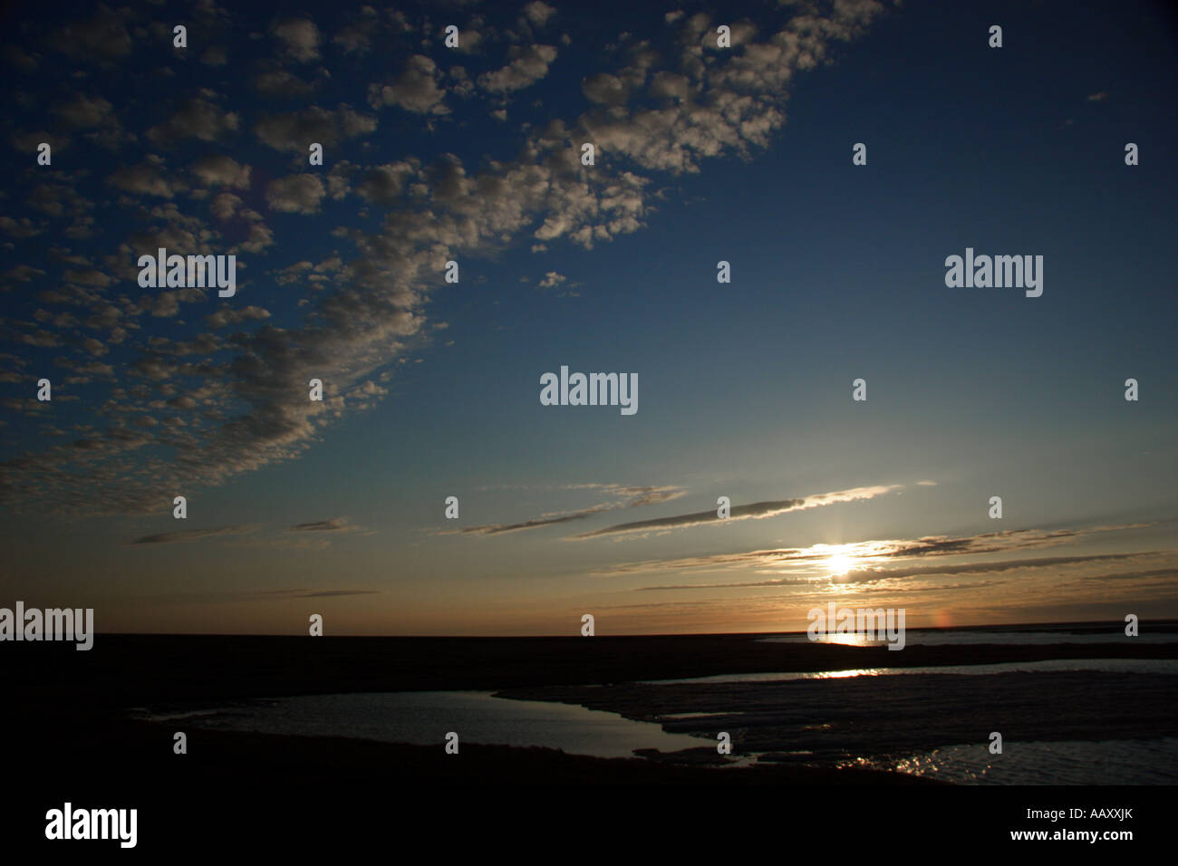 Horizontal composition of the sun at midnight from the coast of the ...