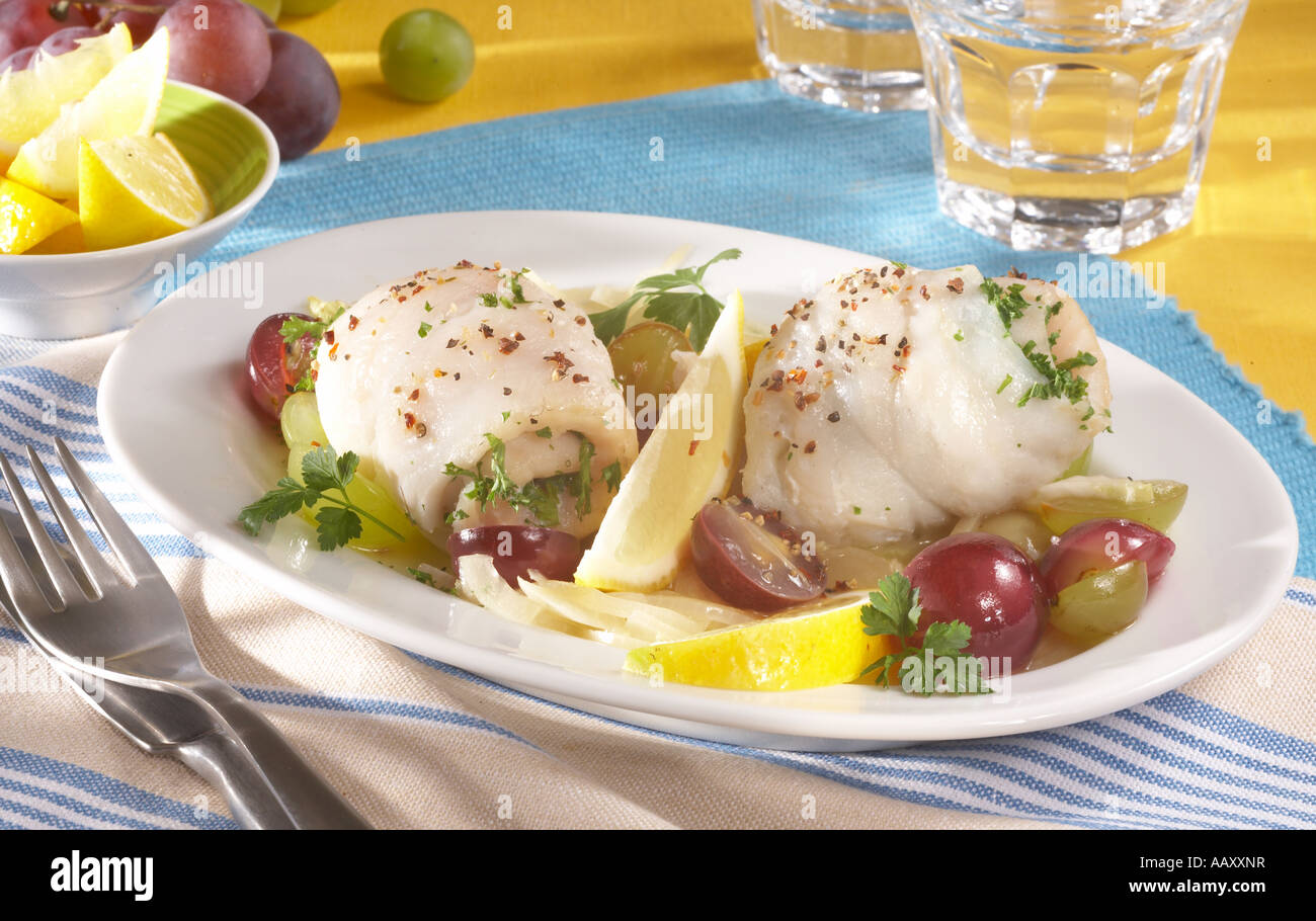 Fish Rolls with Grapes Stock Photo - Alamy