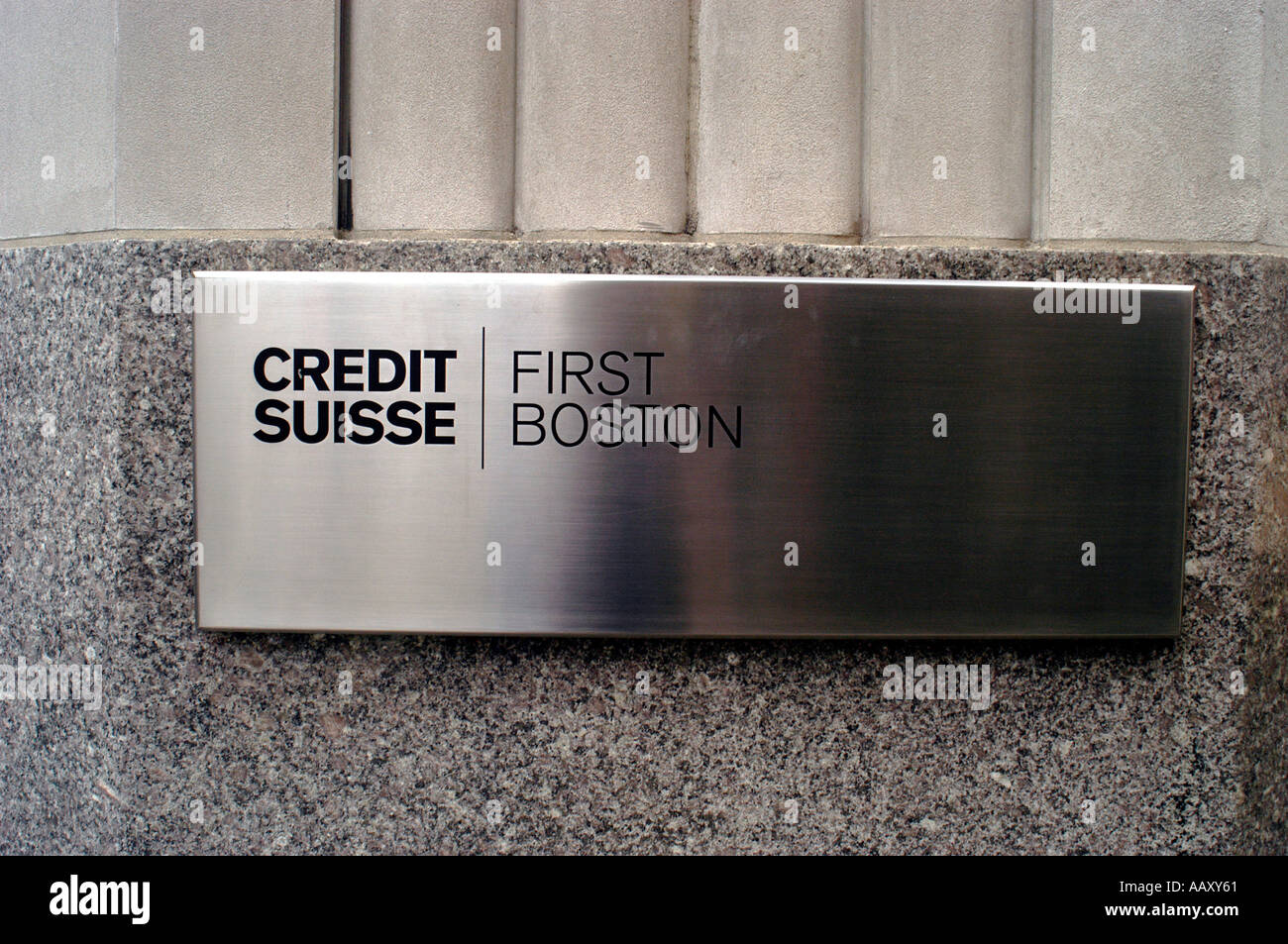 A sign for the New York headquarters of Credit Suisse First Boston at ...