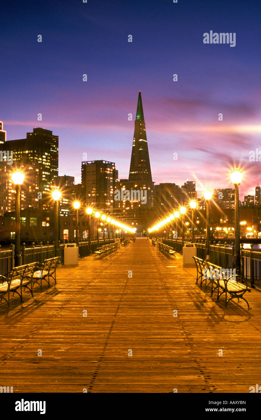 Transamerica Pyramid skyscraper seen from dock of the bay prominade in ...