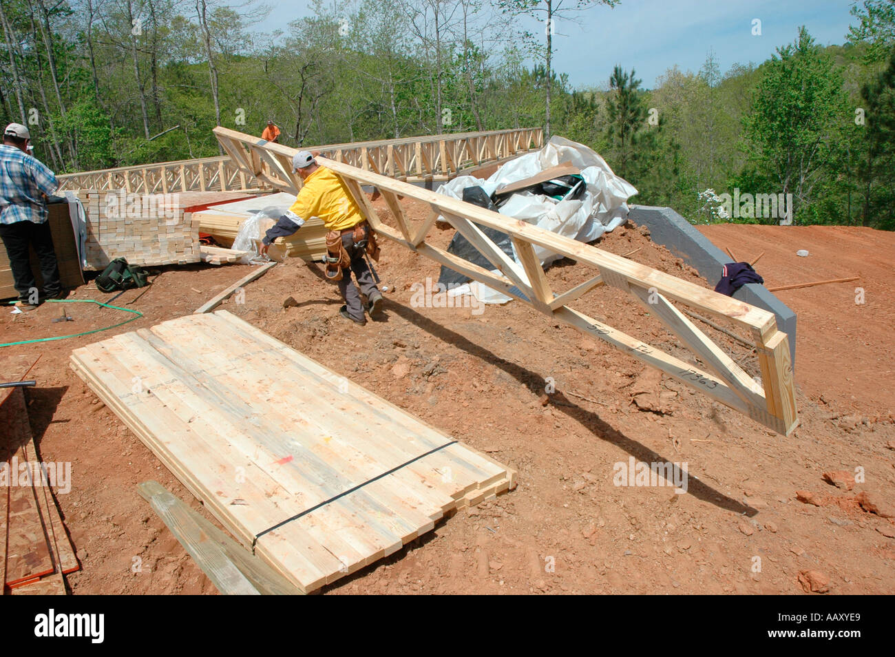 Rough framing crew from Mexico and Guadamala working in Atlanta USA on ...