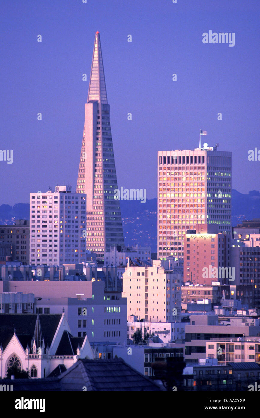 Pyramid building and skyscrapers in downtown San Francisco California ...
