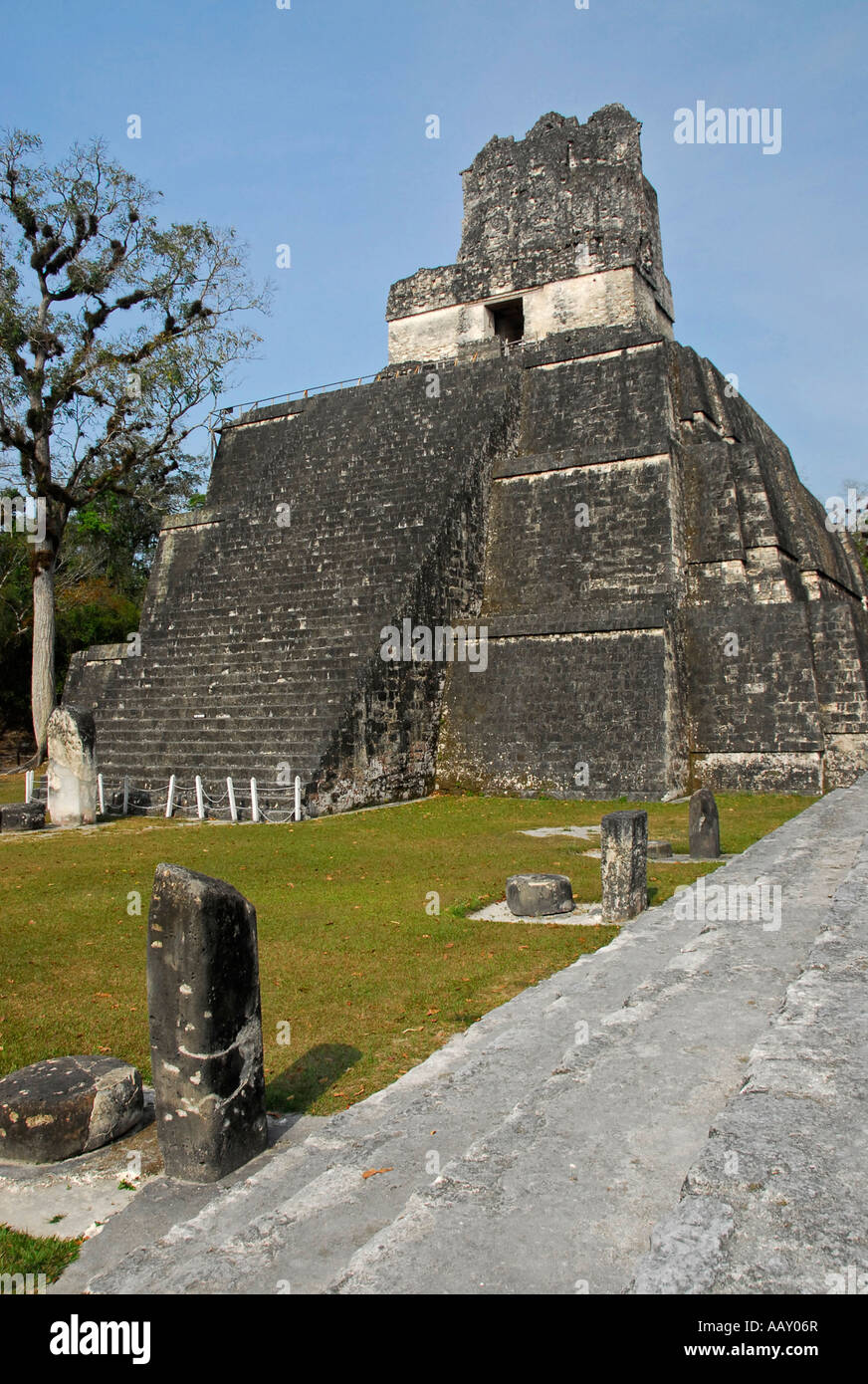 Temple II, Temple of the Masks shot from North Acropolis, Tikal Ruins ...