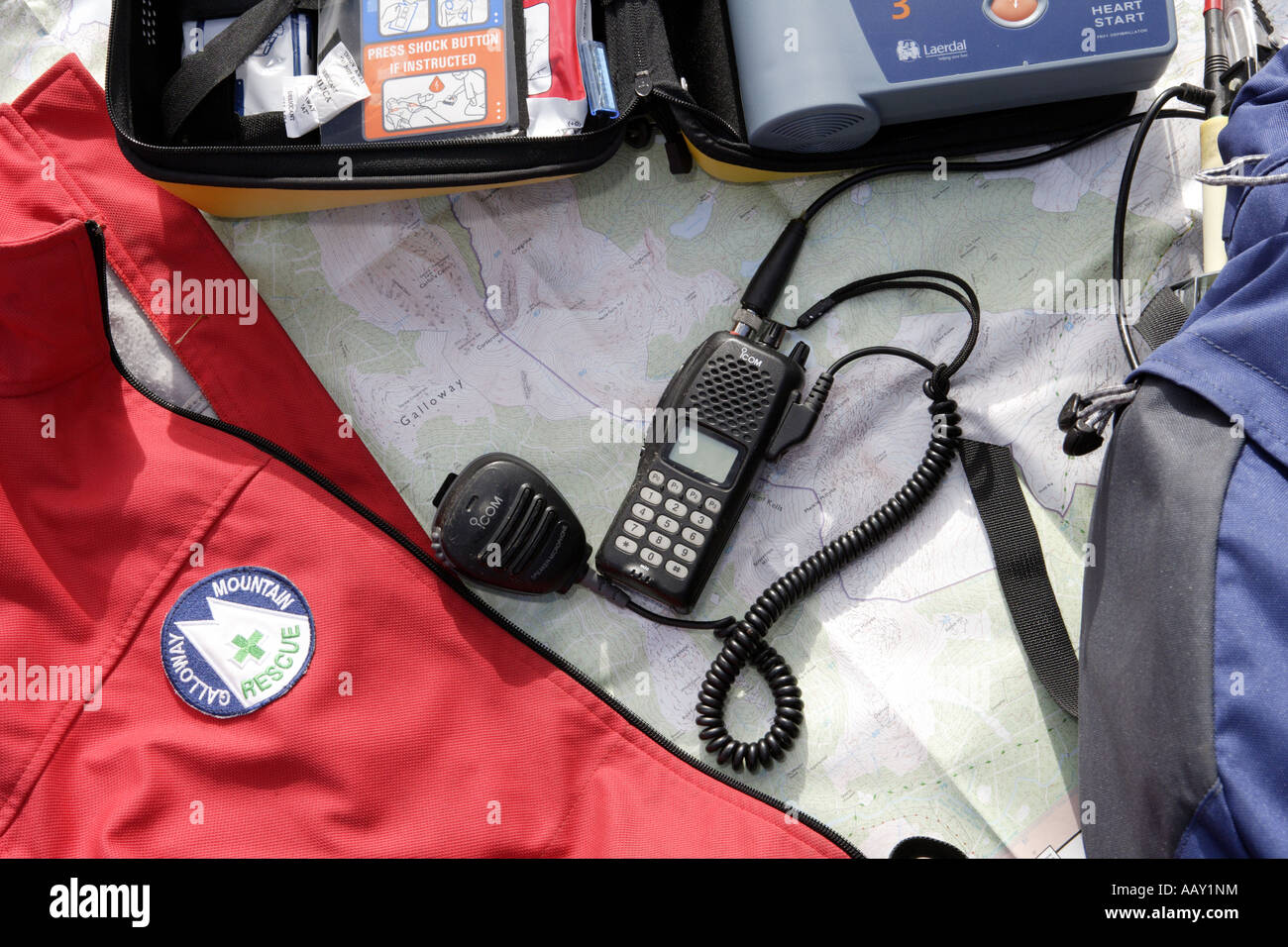 Quipment used in moutain rescue rucksack jacket defibrillator radio ...