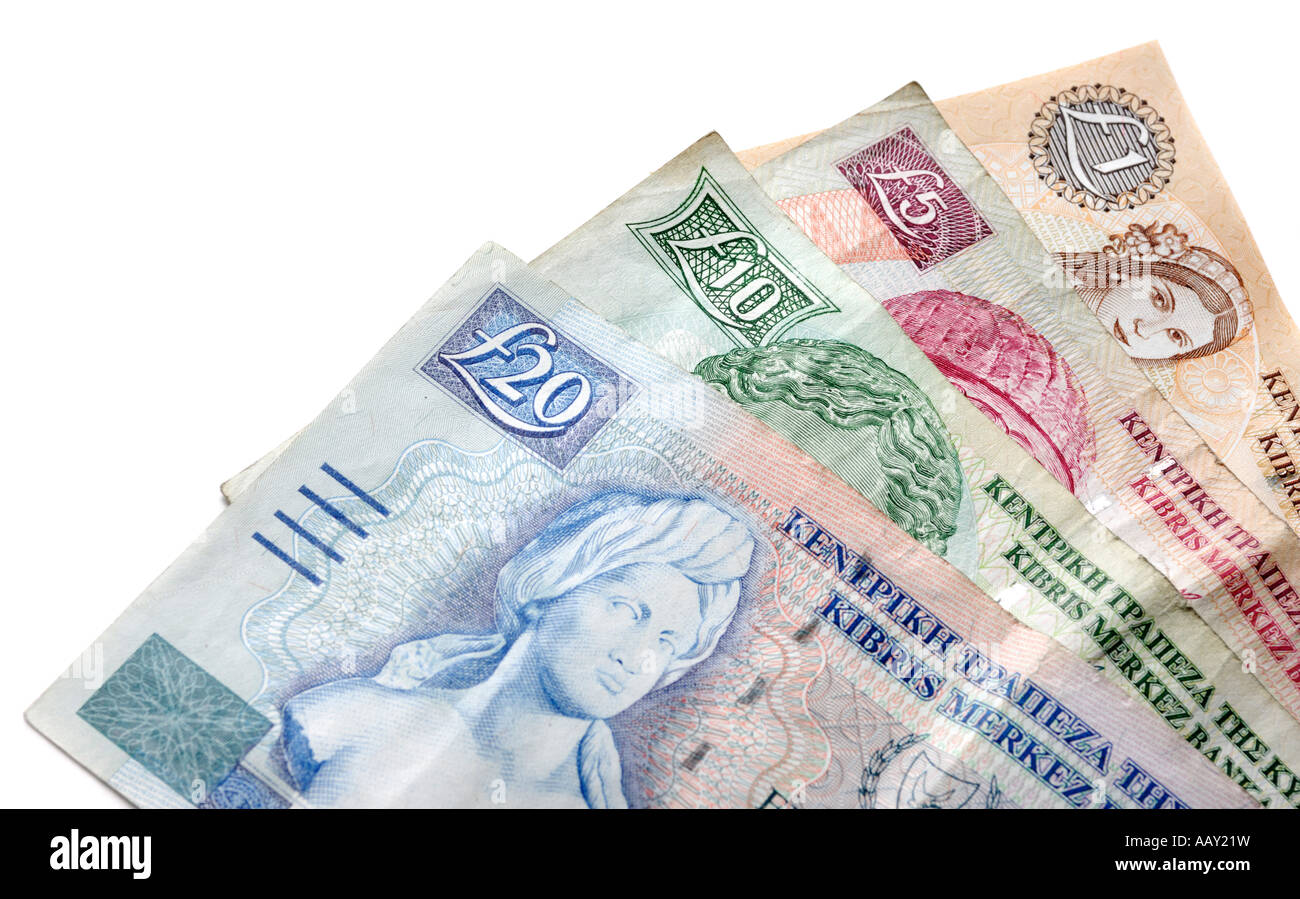 Cyprus pounds 20 10 5 1 pound bills money Stock Photo - Alamy