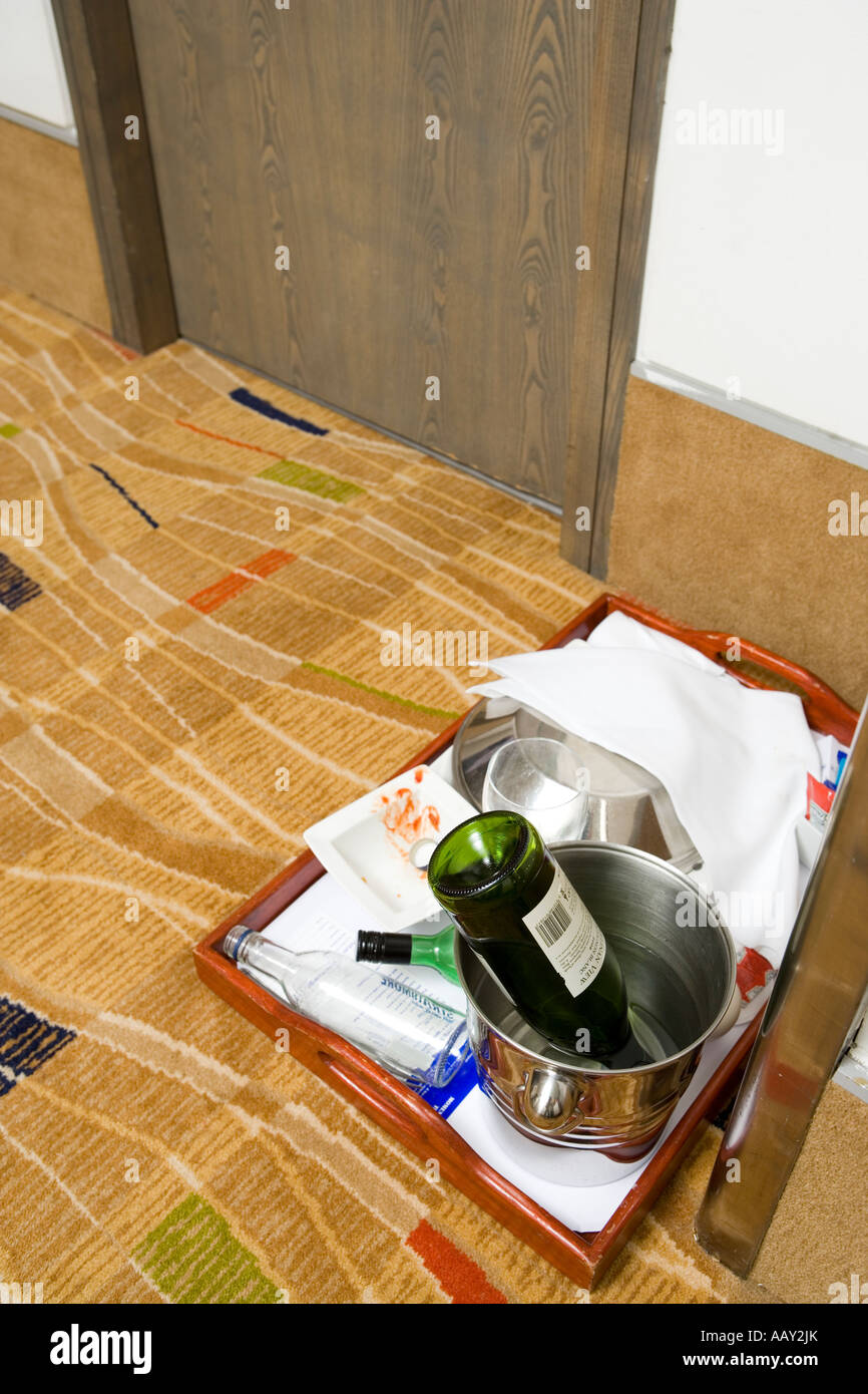 Dirty tray outside a hotel room Stock Photo - Alamy