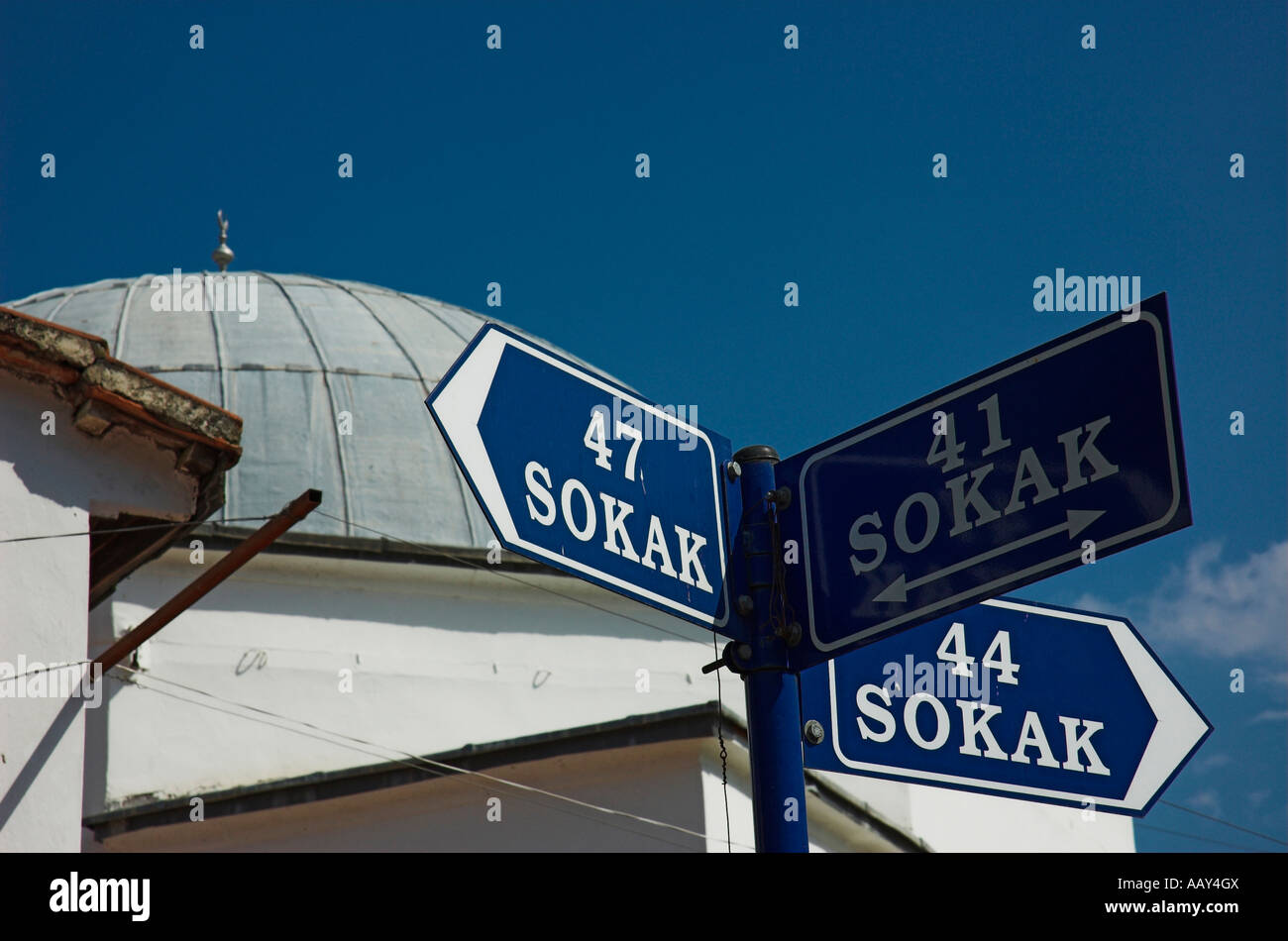 Street sign directions in Fethiye Turkey Stock Photo - Alamy