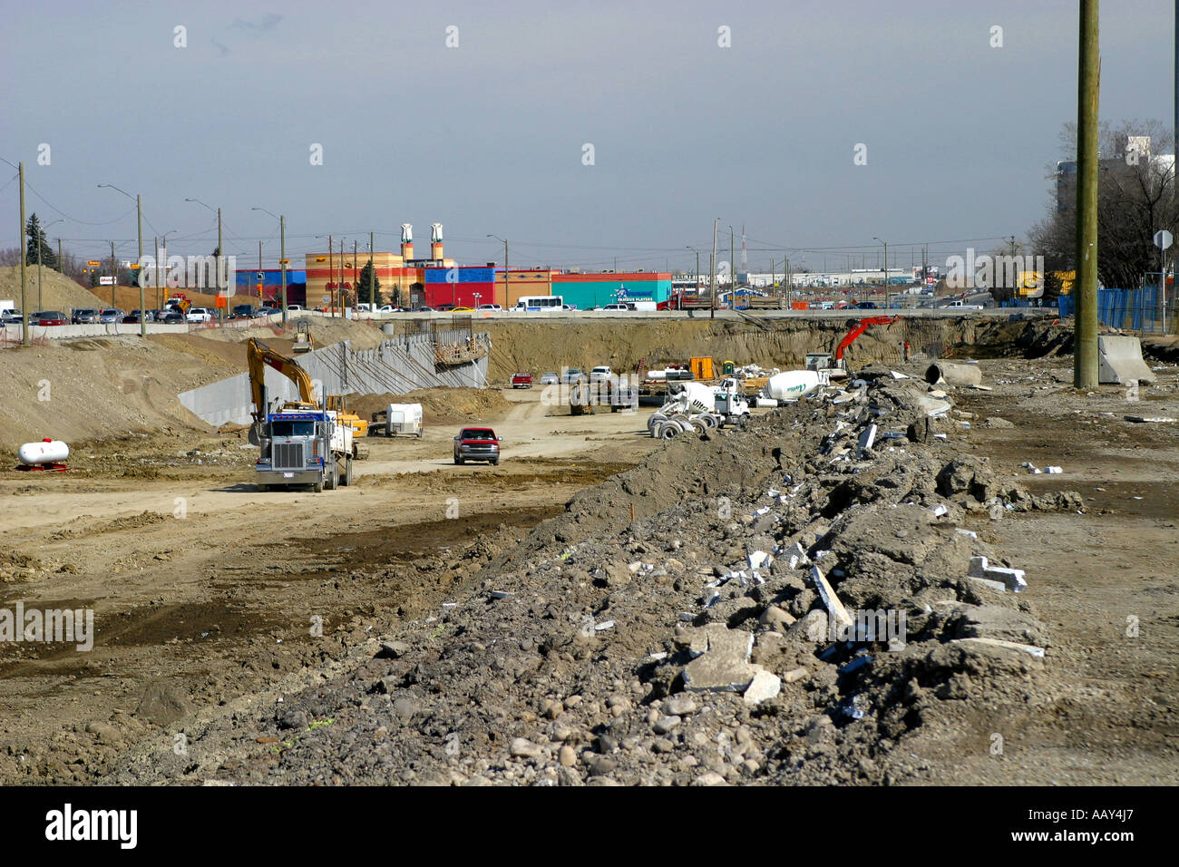 ROAD CONSTRUCTION; Construction of an overpass at a busy intersection ...