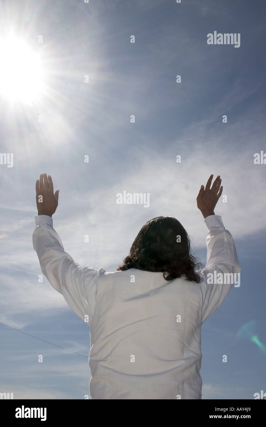 Indian sadhu priest spiritual master guru long hair connecting with the ...