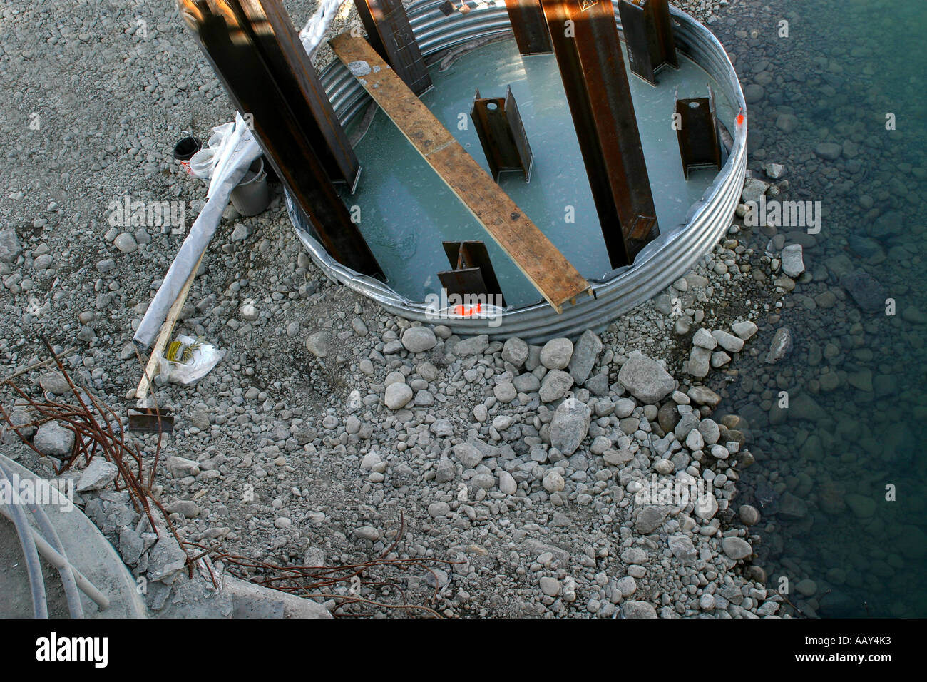 Construction of a bridge over a reservoir Stock Photo - Alamy