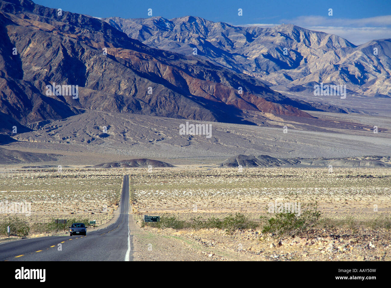 Death Valley National Park road below sea level in the deserts of ...
