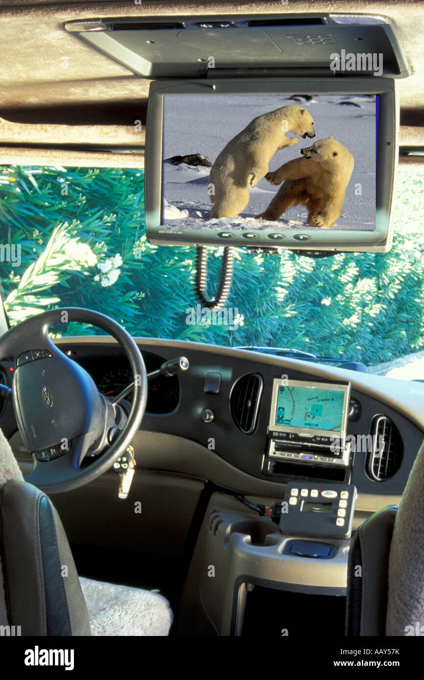 Dashboard overhead digital dvd tv display in van Stock Photo - Alamy
