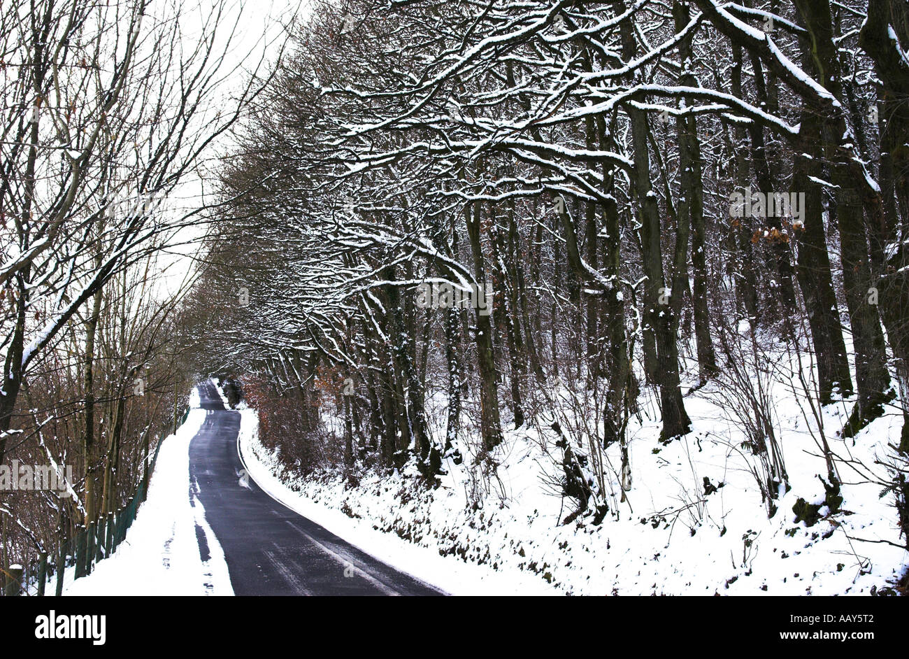 europe uk wales powys narrow road in winter Stock Photo - Alamy
