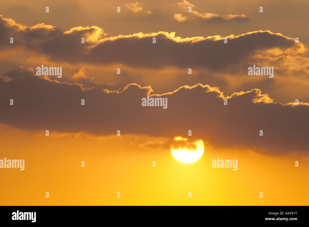 Sun in Sky Skies during Sunset with colorful Clouds horizontal Stock ...