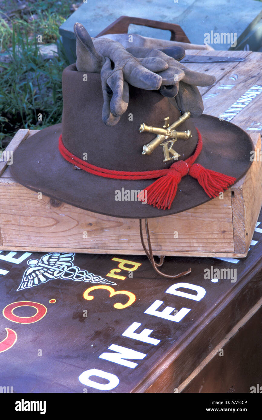 historic Confederate Army soldier outfit with hat and gloves at Civil ...