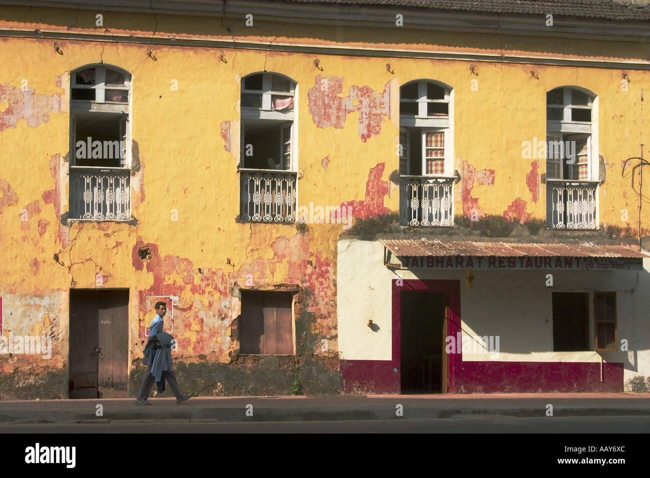 RSC78674 Street scene door and windows yellow wall Old Portuguese ...