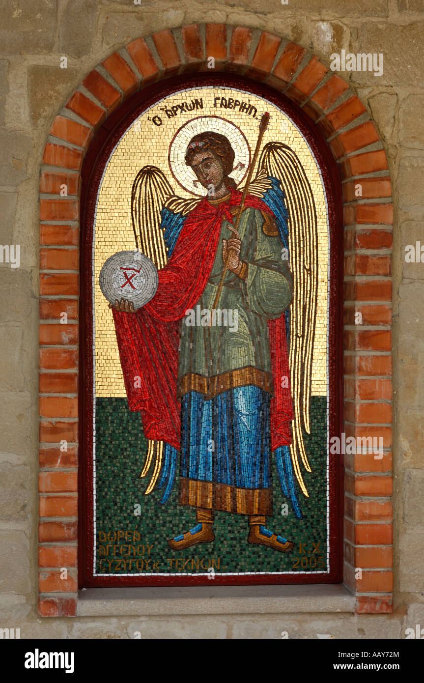 Archangel religious mosaic icon on Archangelos Michail orthodox church ...