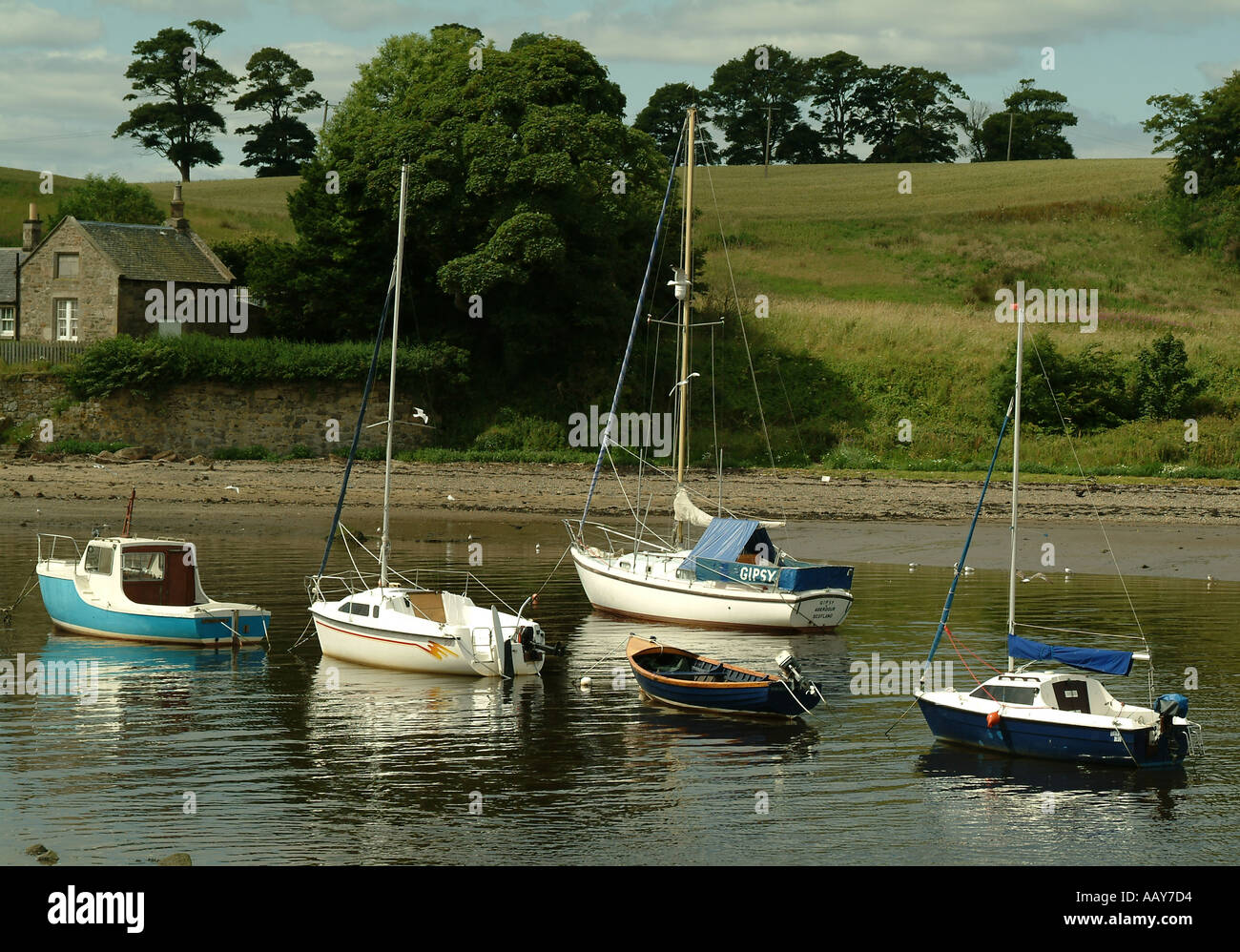 Yachts and pleasure craft on the River Almond Cramond Scotland Stock ...