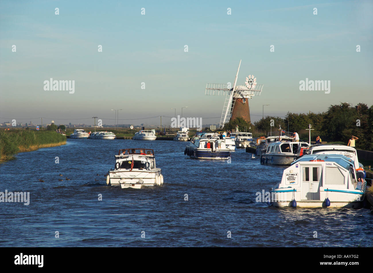 UK England Norfolk Broads river bure windmill tunstall three feathers ...