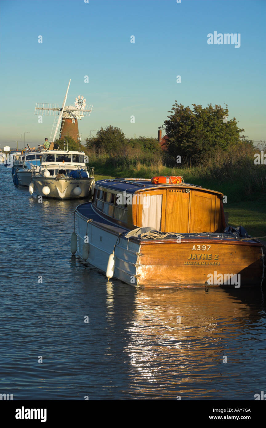 UK England Norfolk Broads river bure windmill tunstall three feathers ...