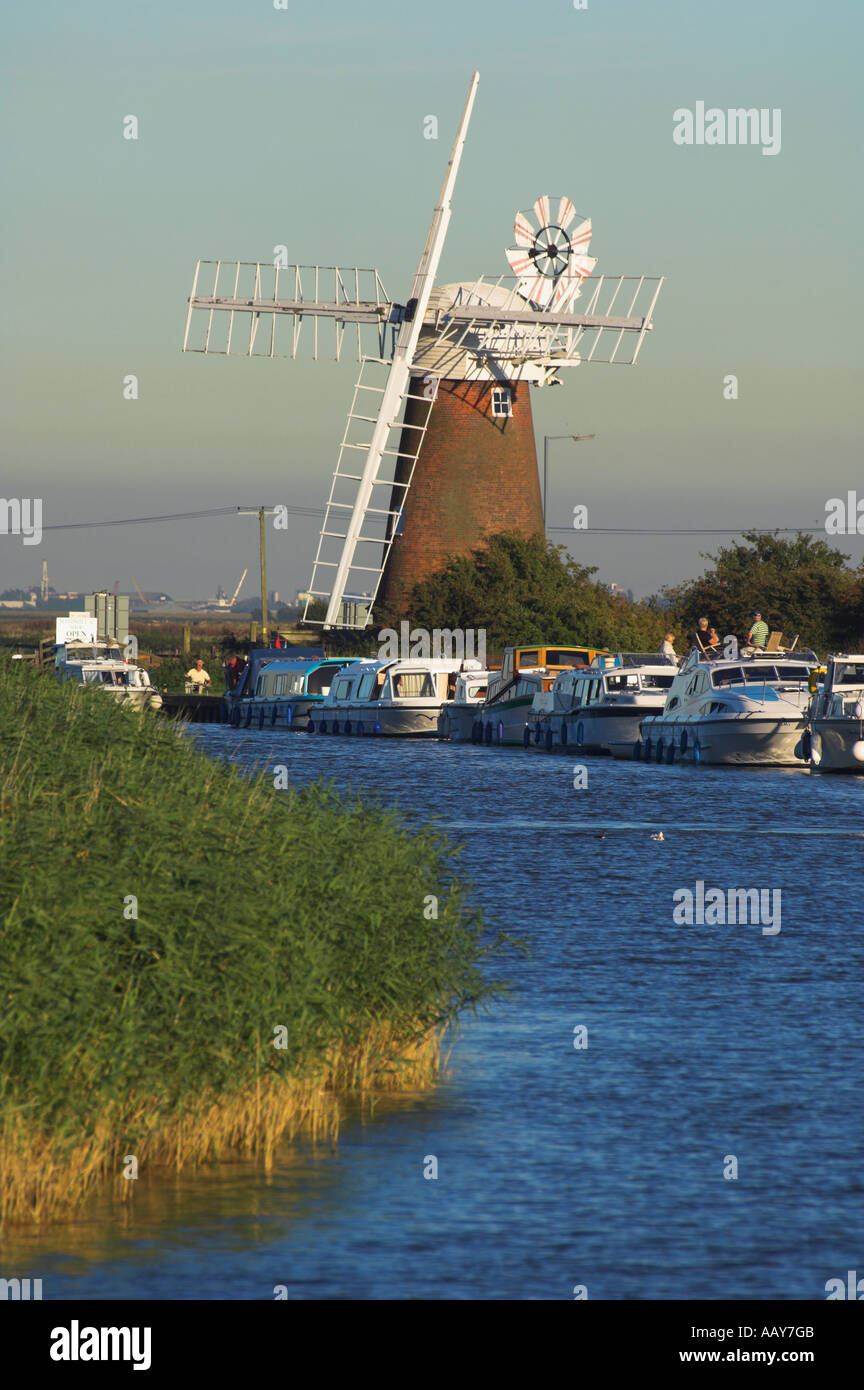 UK England Norfolk Broads river bure windmill tunstall three feathers ...