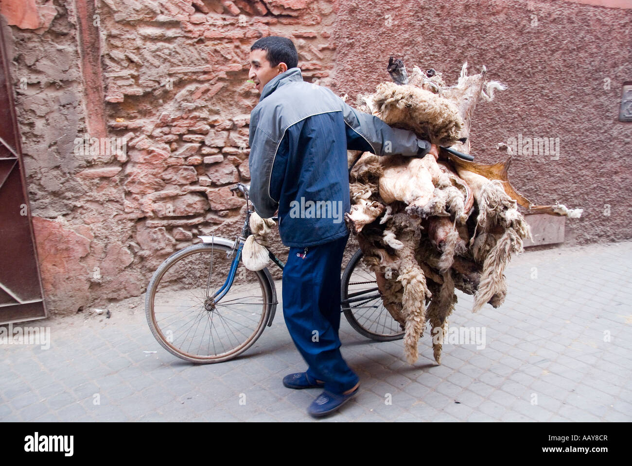 22 01 07 Marrakech Morocco Street scene in the medina a bicycle load of ...