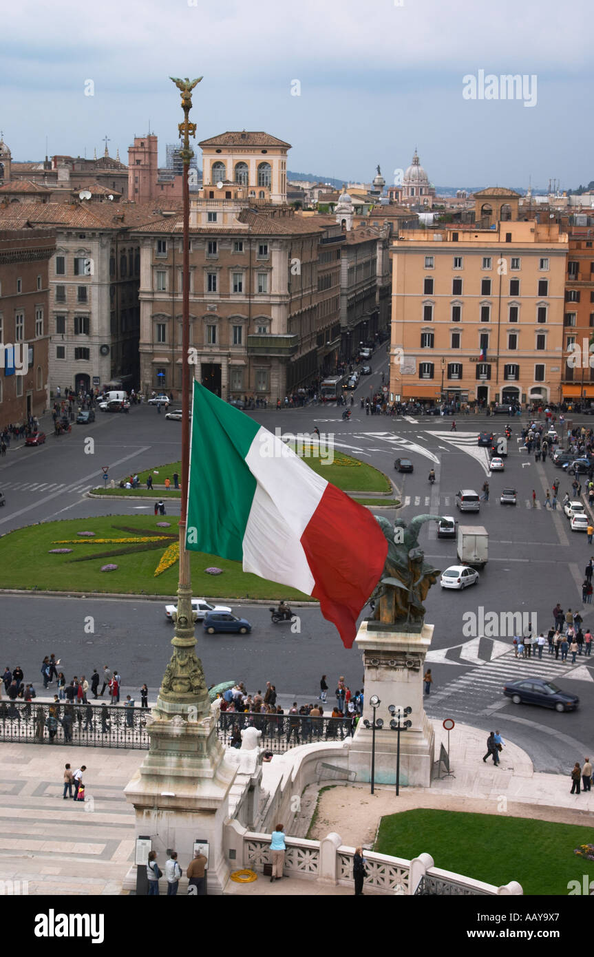 Italian flag at half mast overlooking the Piazza Venezia in Rome from ...