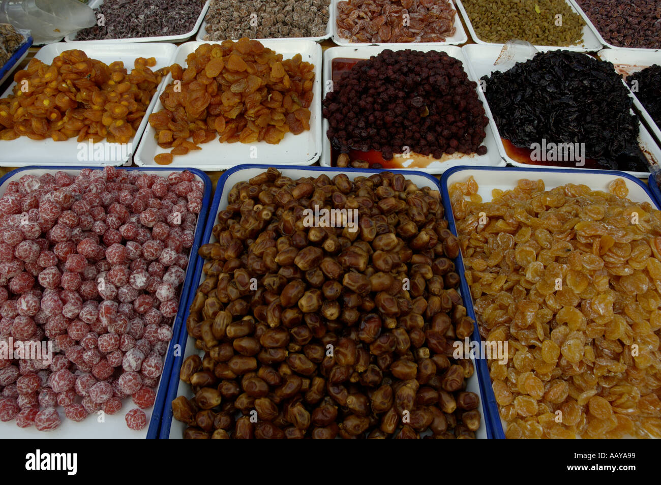 Selection of dried fruits for sale at the market in the Muslim District ...