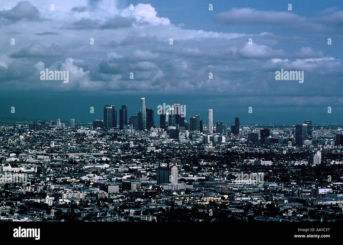 Blue dusk over the Los Angeles basin in Southern California after a ...