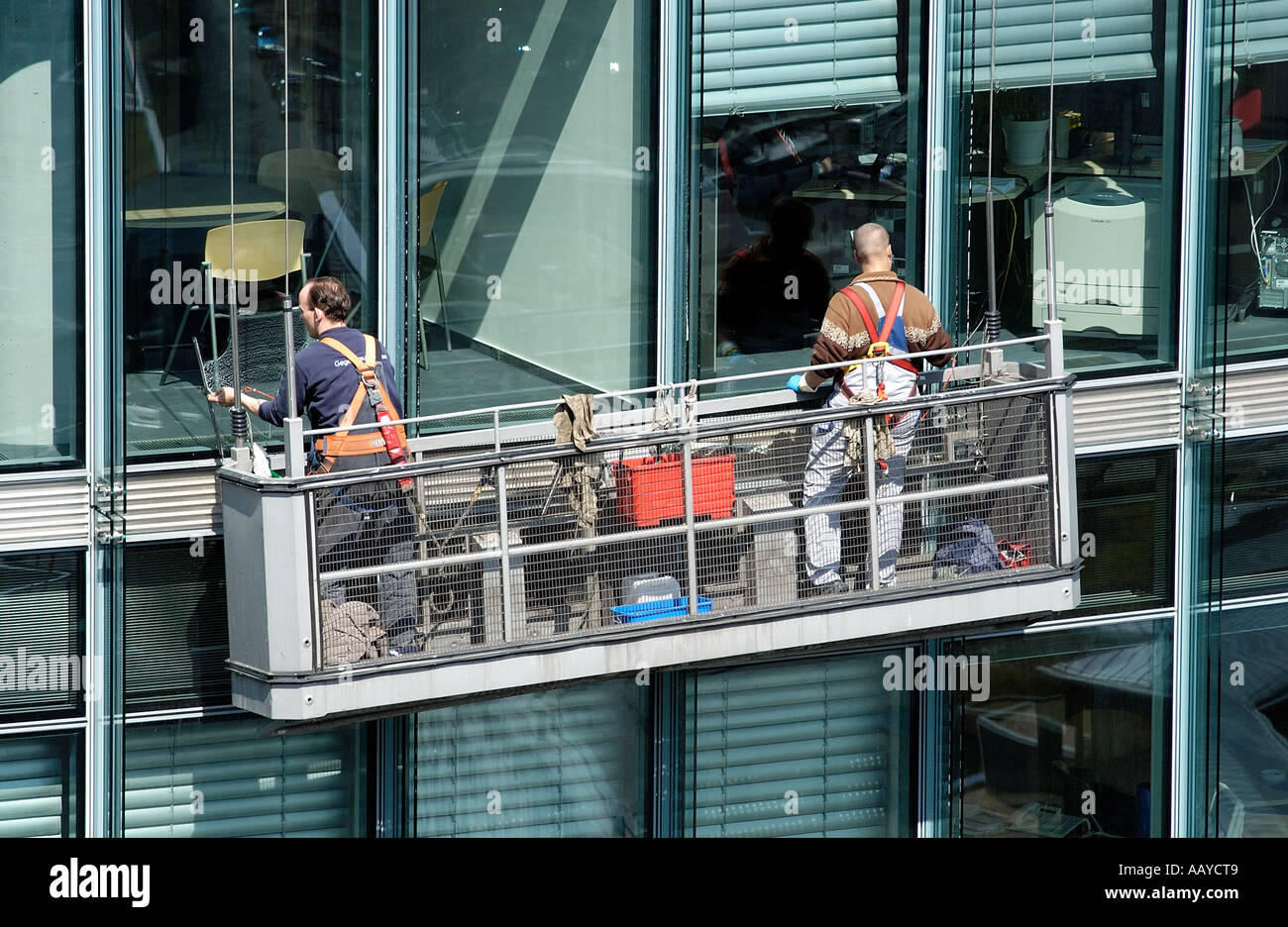 High rise window cleaner DB tower Berlin Stock Photo - Alamy