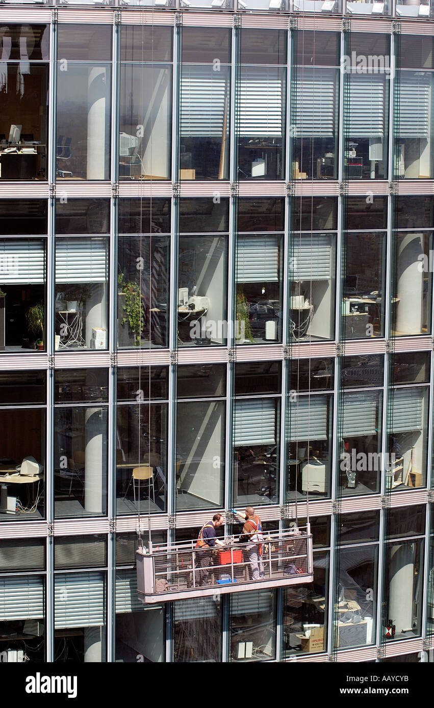 High rise window cleaner DB tower Berlin Stock Photo - Alamy