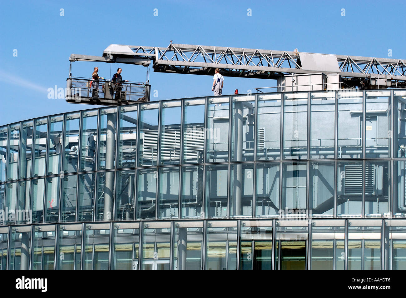 High rise window cleaner DB tower Berlin Stock Photo - Alamy