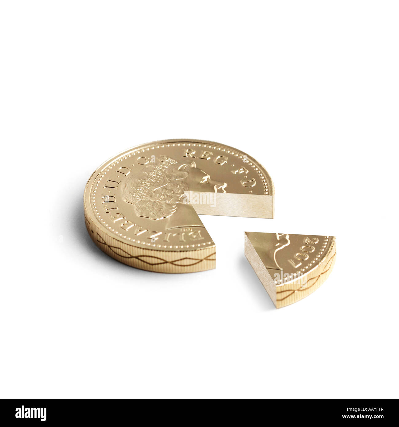 Pound coin with segment cut out Stock Photo - Alamy