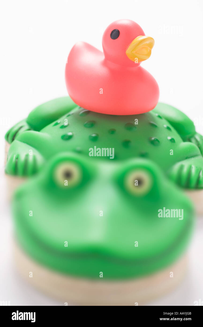 Toy Frog with Rubby Duck on Back Stock Photo - Alamy
