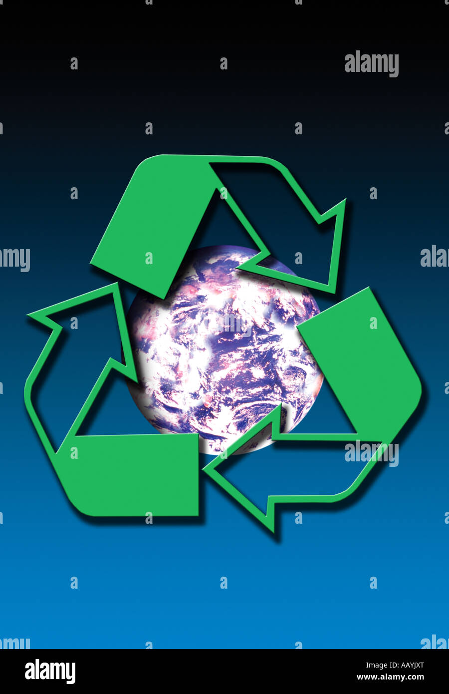 Planet Earth with green recycling symbol Stock Photo - Alamy