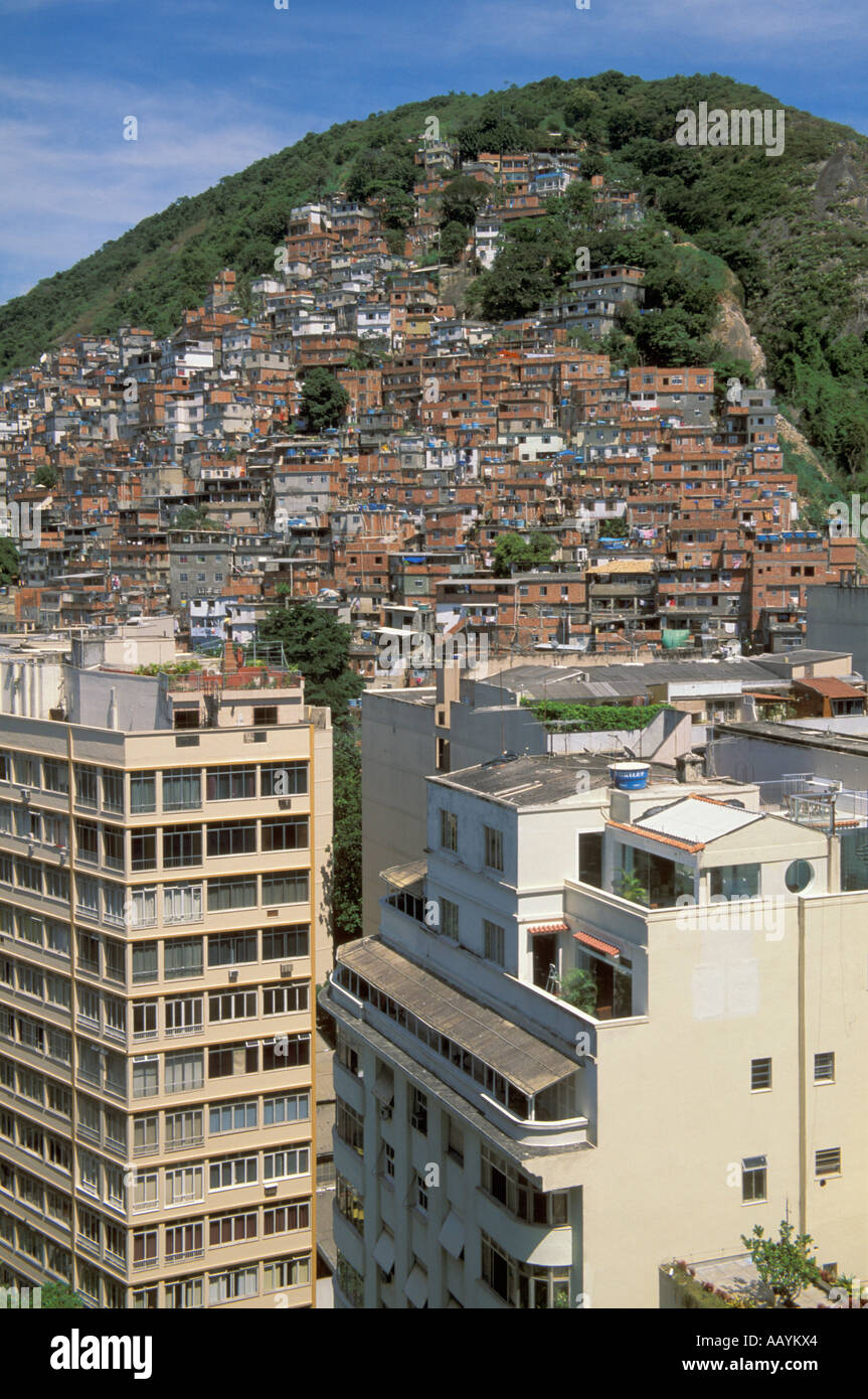 Contrast between middle class buildings in Copacabana in Rio de Janeiro ...