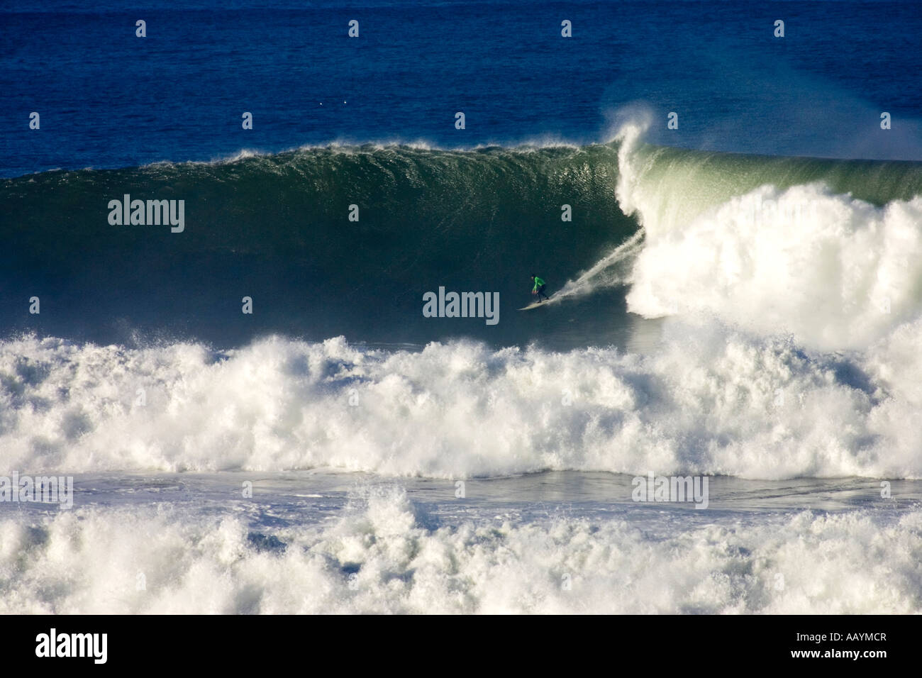 Surfer Drops Into A Giant Wave, Mavericks Surf Competition Stock Photo ...
