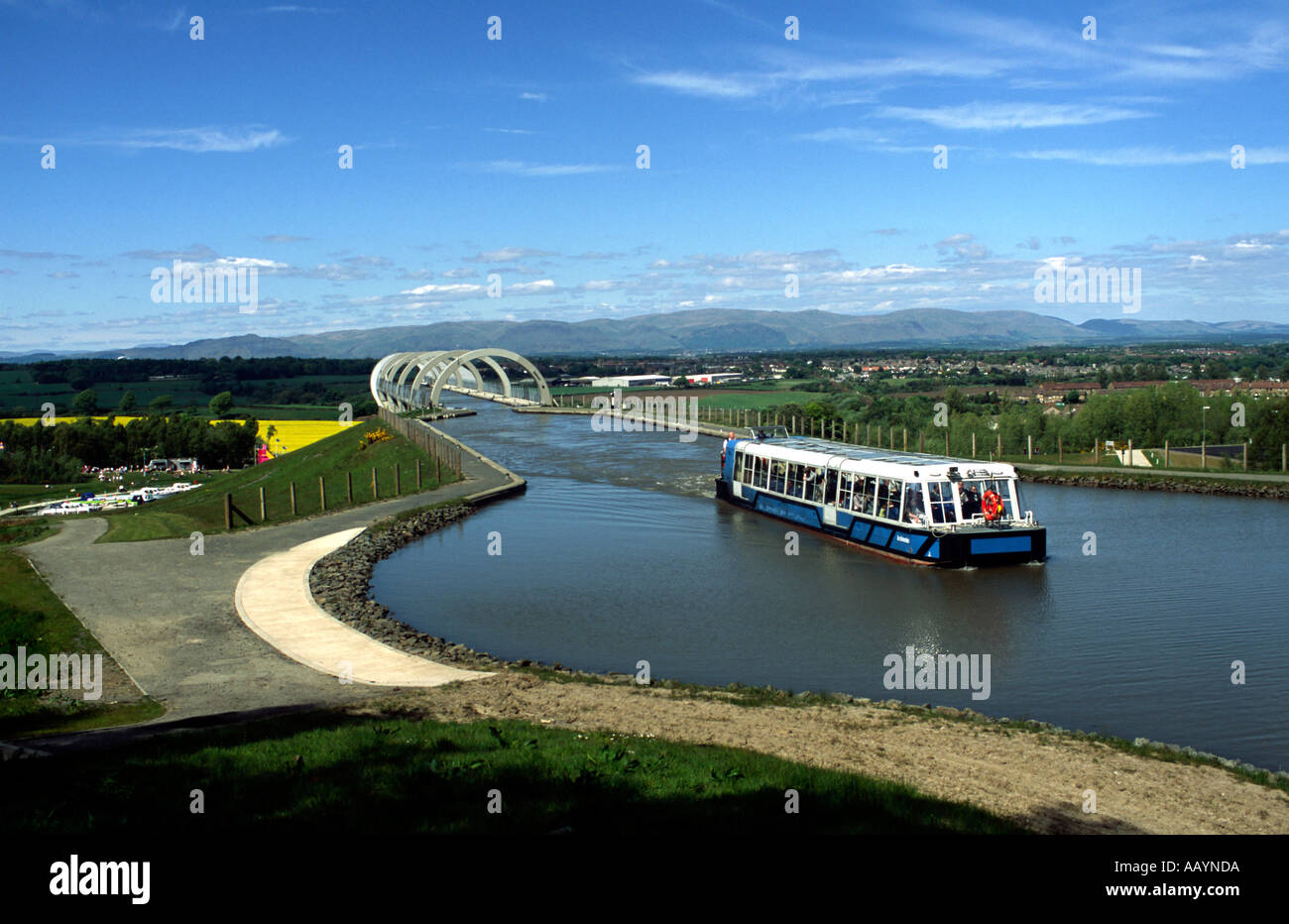 Falkirk Wheel Scotland upper basin with vessel Stock Photo - Alamy