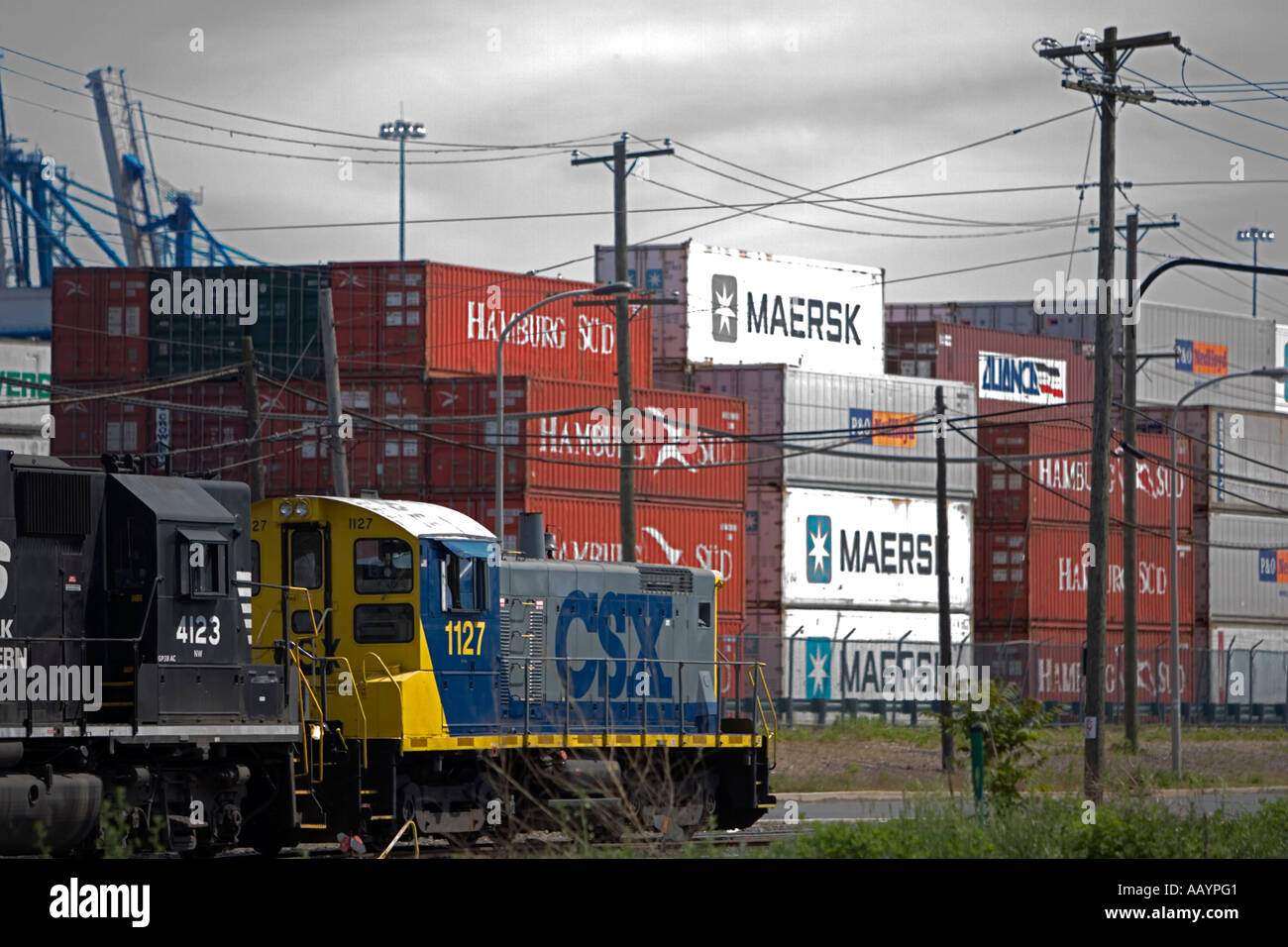 Locomotive in a train yard Stock Photo - Alamy