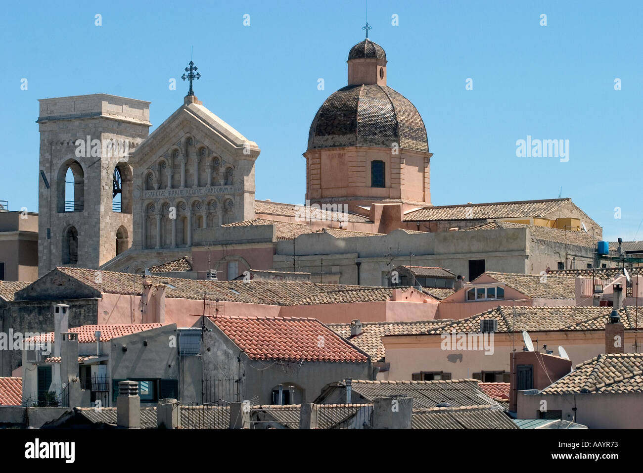 Tiled roofs and cathedral Santa Maria Del Castello. Cagliari, Sardinia ...