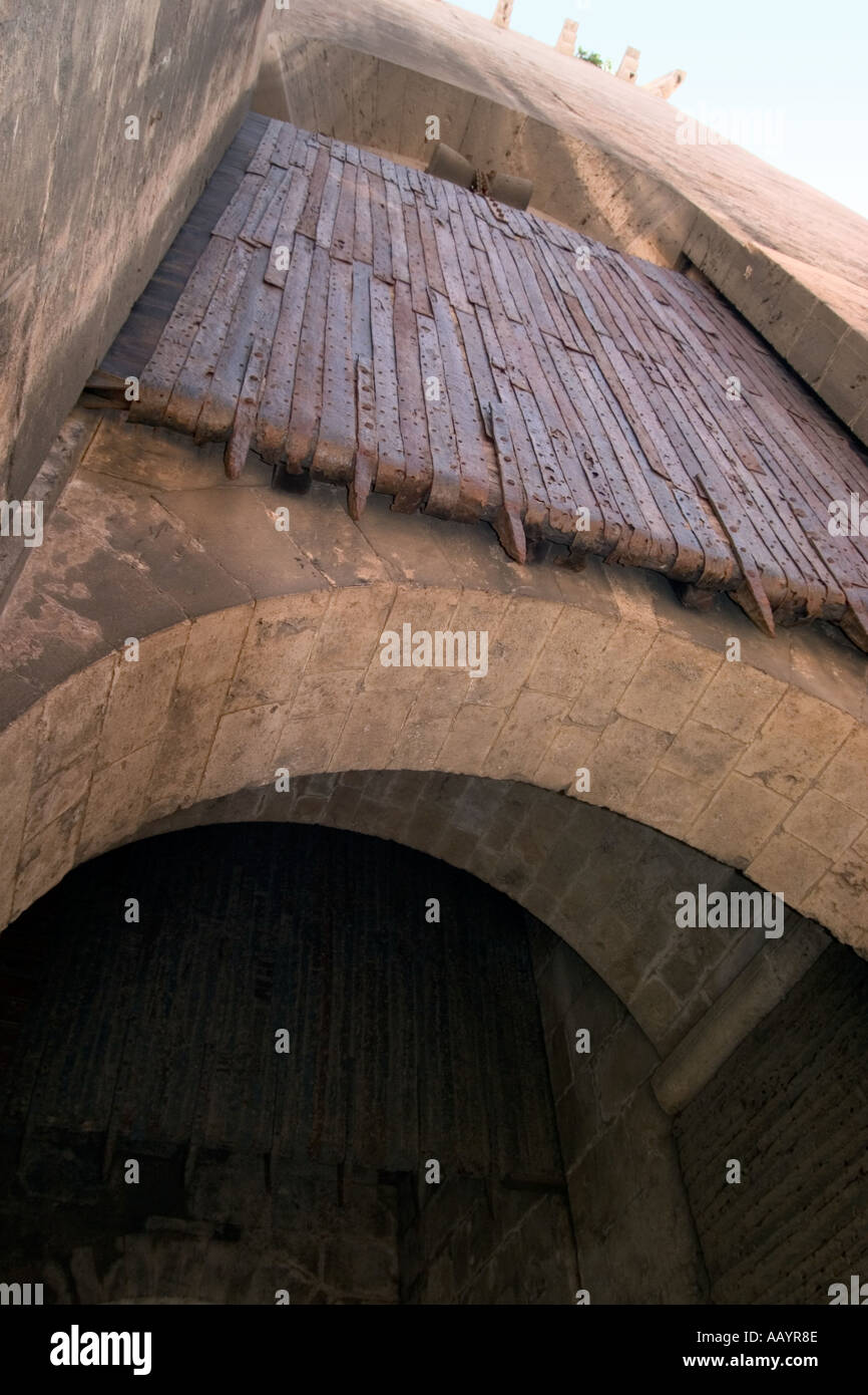 Medieval spiked gate entrance to Elephant Tower. Castello, Cagliari ...