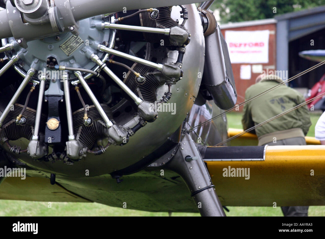 Front view of pratt and Whitney powered Boeing Stearman with pilot ...