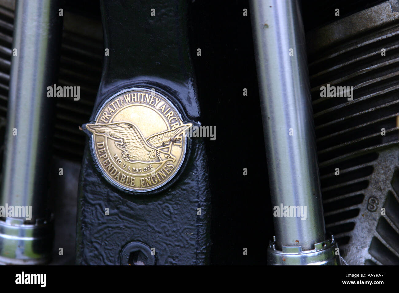 close up of manufacturers badge on a Pratt and Whitney radial engine on ...