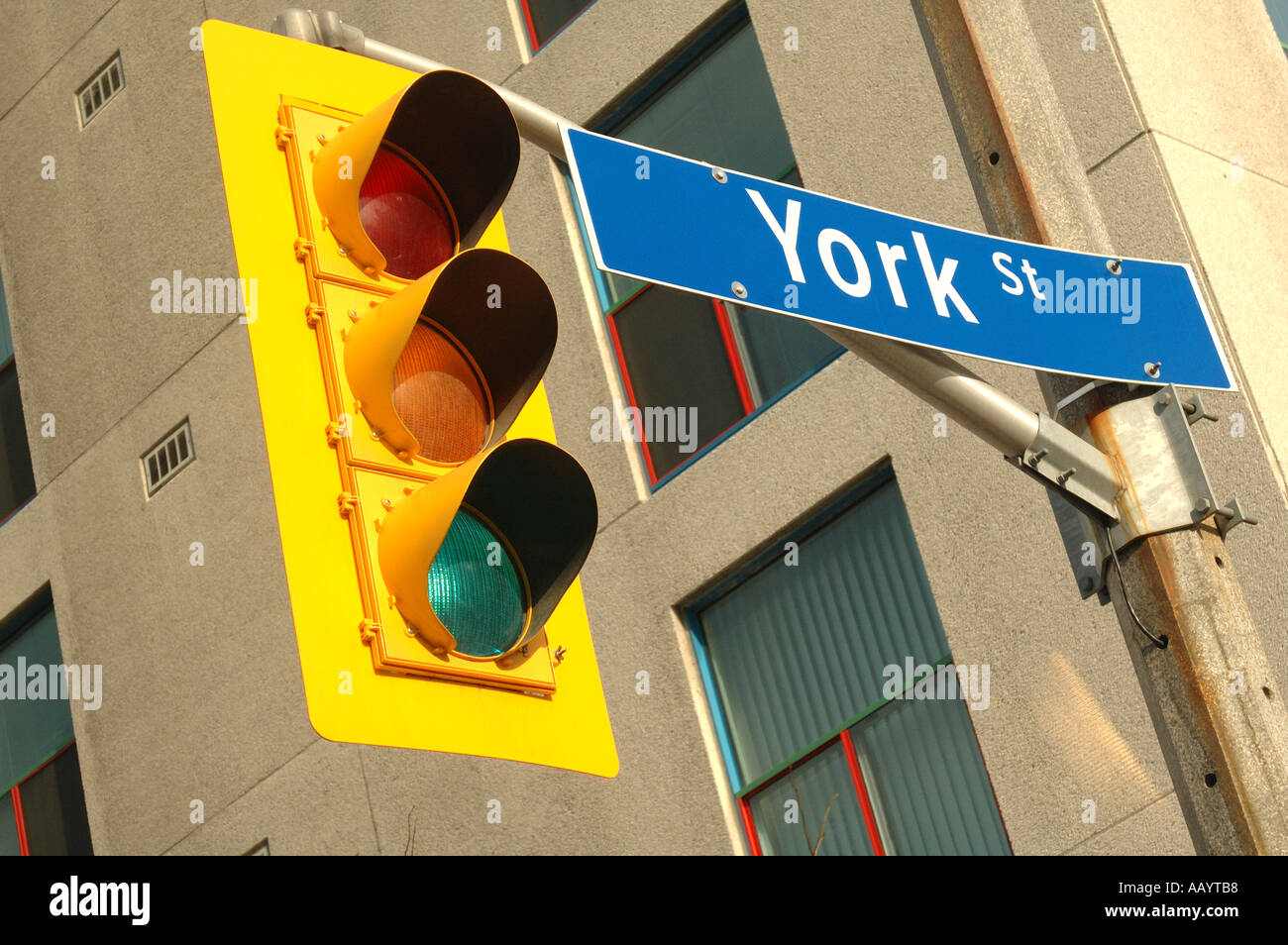 Street sign and traffic light in York Street Toronto Canada Stock Photo ...