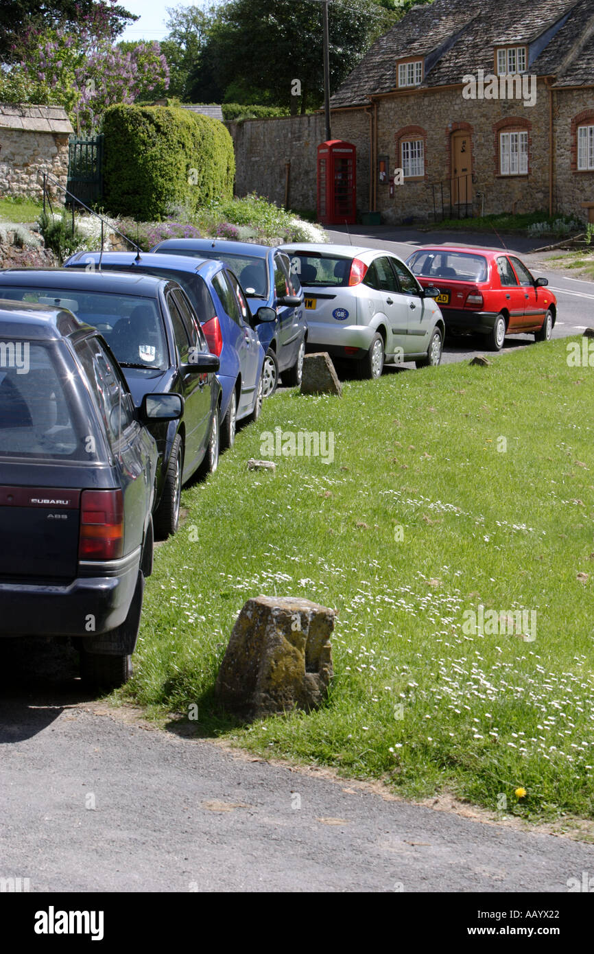 Rural car parking problem and congestion around village green Stock ...