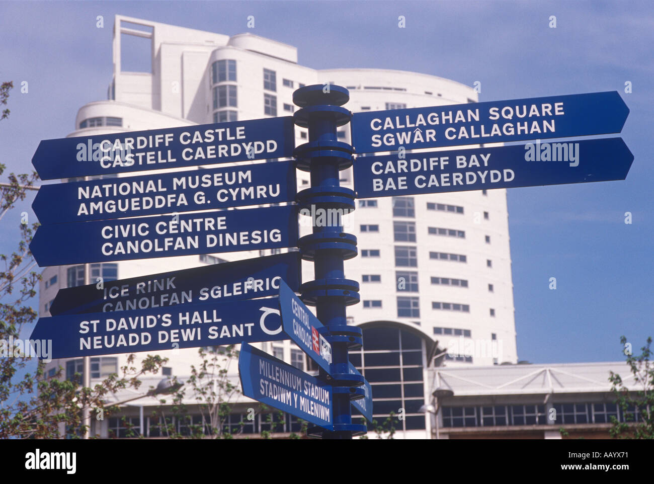 Tourist Signpost listing Attractions Cardiff South Wales Stock Photo ...