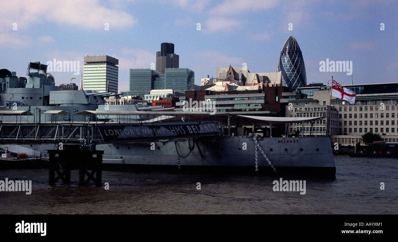 HMS Belfast and London Skyline Stock Photo - Alamy