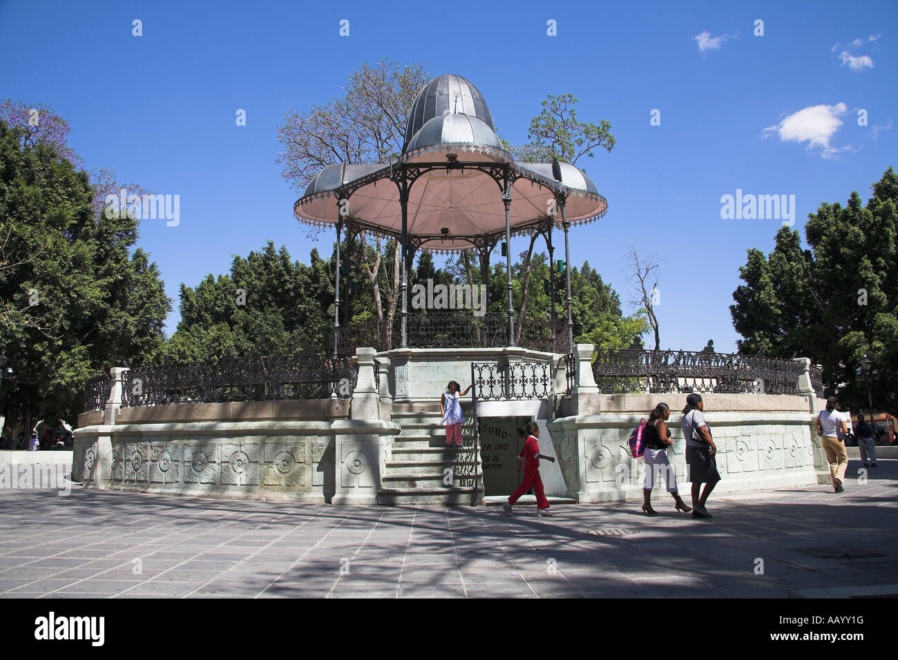 Ornate bandstand in the Zocalo, main town square, Oaxaca, Oaxaca State ...